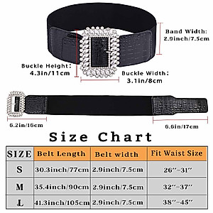 Yalice Rhinestone Waist Belt Wide Elastic Belt for Dresses Sparkle Crystal Stretchy Belts Ladies Cinch Waist Band for Women (Black, Fit Waist Belt: 32''-37'')
