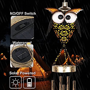 Sunwhale Owl Solar Wind Chimes for Outside Big Wind Chimes Indoor Hanging Outdoor Decor Metal Wind Warm LED Light Memorial Sympathy Gift with Metal Tubes Waterproof for Garden Yard Patio Lawn