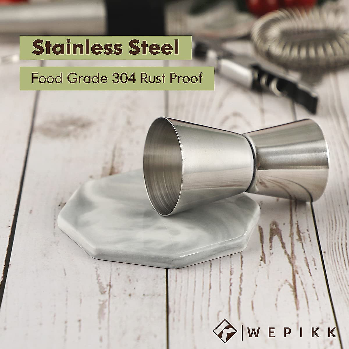 Wepikk Cocktail Jigger For Bartending Double Measuring Jiggers Bar Stainless Steel Shot Liquor Measurements 1 oz & 1-1/3 oz Pourers Measure Cup