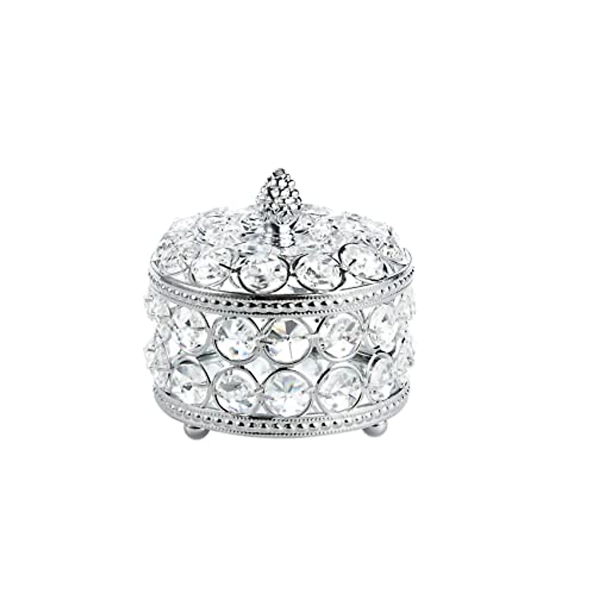 Feyarl Clear Crystal Jewelry Trinket Box Organizer Earrings Rings Treasure Storage Keepsake with Glass Mirror Surface Inside for Dresser Room Deco Valentine Christmas Birthday Gift (Silver)