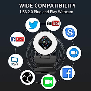 Angetube Streaming Webcam with Light - HD 1080P Autofocus Computer Camera with Microphone USB Camera with Digital Zoom for Xbox|PC|Desktop|Laptop|Gaming|Video Calling