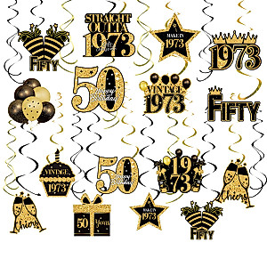 40pcs 50th Birthday Decorations Hanging Swirls,Black Gold 50th Birthday Party Decorations Supplies for Men Women,Vintage 1973 Fifty Years Old Birthday Ceiling Hanging Decorations (50th)