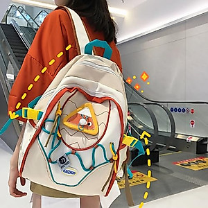 Kawaii Backpack Aesthetic Backpack Backpacks with Cute Pendant, Adorable Shoulder Bag (Khaki)
