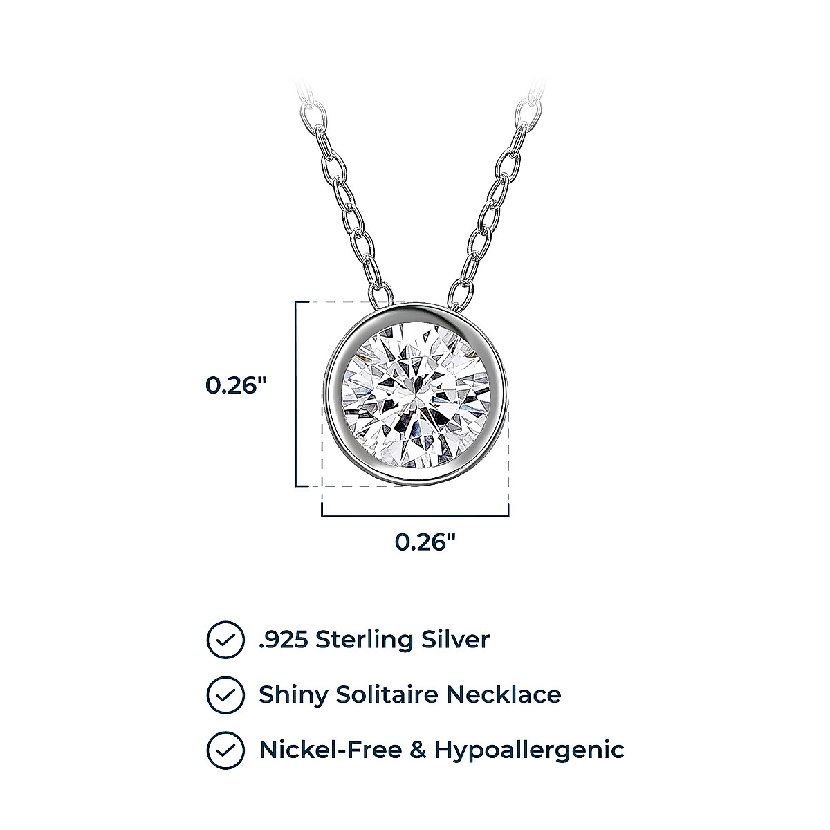 MORGAN & PAIGE Platinum-Plated .925 Sterling Silver Round Cubic Zirconia 1/4" Bezel Set Solitaire Pendant Necklace, 18"