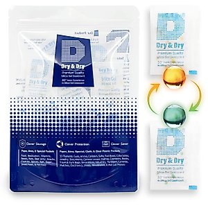 Dry & Dry 5 Gram[50 Packets] Orange Indicating Silica Gel Packets Desiccant Dehumidifiers - Food Safe Silica Packs, Silica Gel, Moisture Absorbers, Silica Packets, Desiccant Packs
