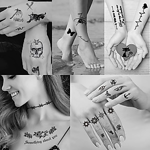 Hotoyannia 72 Sheets Halloween Tiny Temporary Tattoos Stickers, Fake Tattoos That Look Real And Last Long, Halloween Tattoos Include Black Scary Wolf Lion Tiger Skeleton Skull Tattoos