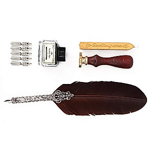 Hztyyier Vintage Quill Pen Fountain Pen Sign Pen Calligraphy Writing Quill Dip Pen Set in Delicate Gift Storage Box(Brown) School Supplies