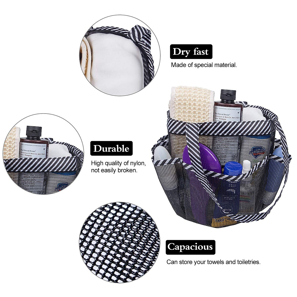 Attmu Mesh Shower Caddy Portable, Quick Dry Hanging Shower Tote Bag for College Dorm Room Essentials, Large Capacity Shower Caddy Dorm for Bathroom