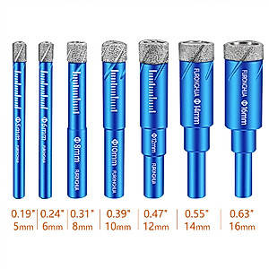 5pcs 3/16" Dry Diamond Core Drill Bits for Ceramic Porcelain Tile Granite Marble Glass Hard Materials Diamond Hole Saw Kit with Cooling Wax,Round Shank
