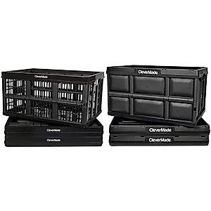 CleverMade Collapsible 45L and 62L Plastic Storage Bins (3 Pack Black) - Utility Containers for Organizing, Toy Storage, Garage Storage