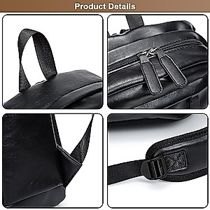 Men's 15 inch Laptop Backpack PU Leather Business Bookbag Large Capacity Casual Daypack for Work Commuting (Black)