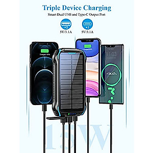 aonidi Solar Power Bank, Portable Charger 26800mAh with 5V 3.1A Output 2 Inputs, Outdoor Battery Pack with Flashlight IP66 Waterproof Battery Bank for iPhone Android Cell Phones