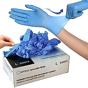FINITEX Blue Disposable Nitrile Exam Gloves - 200 PCS/BOX 3.5mil Rubber Powder-Free Latex-Free Medical Examination Home Cleaning Food Gloves, LARGE