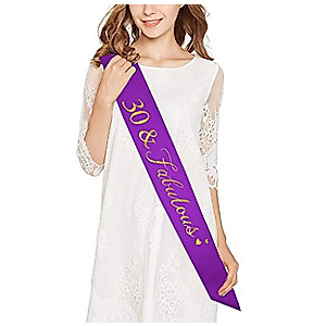 30th Brithday Gold Tiara and Sash, 30 & Fabulous Glitter Satin Sash and Crystal Rhinestone Birthday Crown for Happy 30th Birthday Party Supplies Favors Decorations 30th Birthday Cake Topper