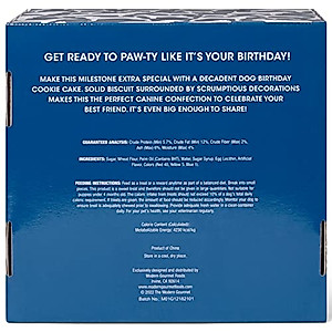 Thoughtfully Pets, Boy Dog Birthday Cookie Cake, Ginger Flavored, Blue 6 Inch Round Solid Biscuit Decorated as a Dog Birthday Cake with Frosting and Sprinkles