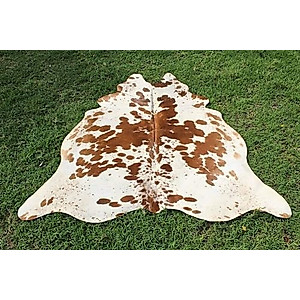 DECIMAL Cowhides 100% Genuine Cowhide Rug-Modern Style Skin Print Floor Carpet for Living Room,Bedroom,Kitchen-Washable Decor Mat,Home Decorations (Brown & White, 5X4 FT)