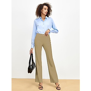 Tapata Women's 28''/30''/32''/34'' Stretchy Bootcut Dress Pants with Pockets Tall, Petite, Regular for Office Work Business 32",Oatmeal,M