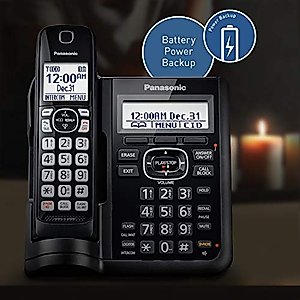 Panasonic Cordless Phone System with Answering Machine, One-Touch Call Block, Enhanced Noise Reduction, Talking Caller ID and Intercom Voice Paging - 4 Handsets - KX-TGF544B (Black)