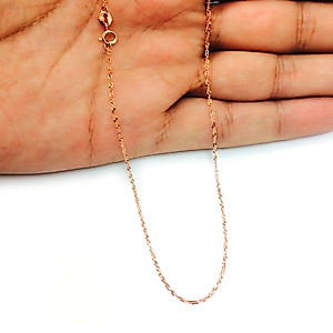 Jewelry Affairs 14k Rose Solid Real Gold Singapore Chain Necklace, 1.0mm, 18"