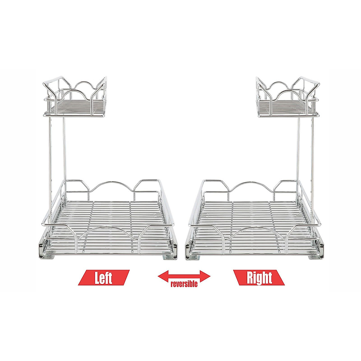 OCG 2 Tier Under Sink Pull Out Organizer (11" W x 18" D x 15.8" H), Under Sink Organizers and Storage for Kitchen Bathroom Cabinet, Chrome Finish