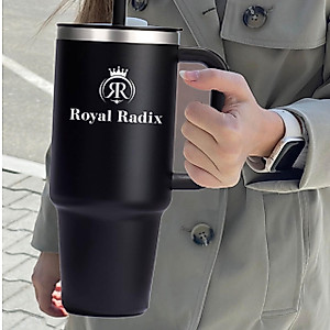 Royal Radix 40oz Insulated Tumbler with Handle & Straw, Stainless Steel Travel Mug, Leak-Proof, Hot & Cold Beverage Cup, BPA-Free, Dishwasher Safe, for Coffee & Water