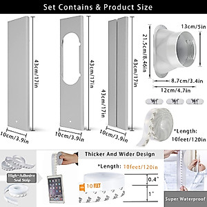 YUESUO Portable AC Window Vent Kit with Hose, 3Pcs Window Slide Kit Plate + 5'' Window Adapter Tube Connector + 5" Exhaust Hose (9 Pack)