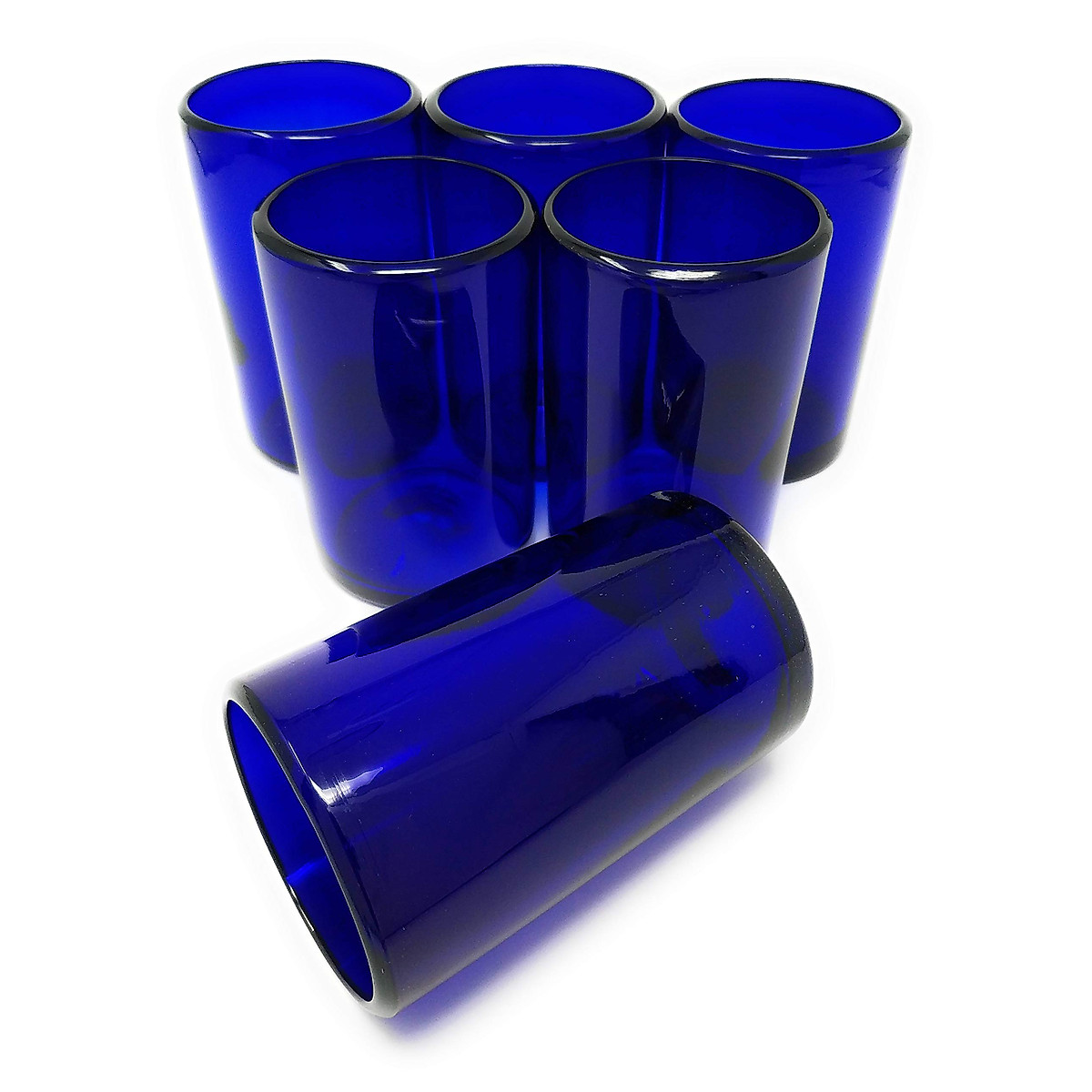 Hand Blown Mexican Drinking Glasses – Set of 6 Cobalt Water Glasses (14 oz each)