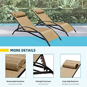 EROMMY All-Weather Textiline Recliner Chairs Set of 2 Outdoor Lounge Chairs with Adjustable Backrest (Arc Brown, Set of 2)