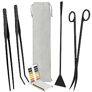 NEPTONION 6 in 1 Aquascaping Tool Kit with PH Tester, Black Steel Aquatic Landscaping Equipment Perfect to Create A Stunning Underwater Scape for Fish Tank