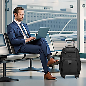 MATEIN Rolling Backpack with 4 Wheels, 17 inch Travel Laptop Backpack for Women Men, Large Wheeled Backpacks Water Resistant Business Carry on Bag Airline Approved, School Luggage Suitcase Bag, Black