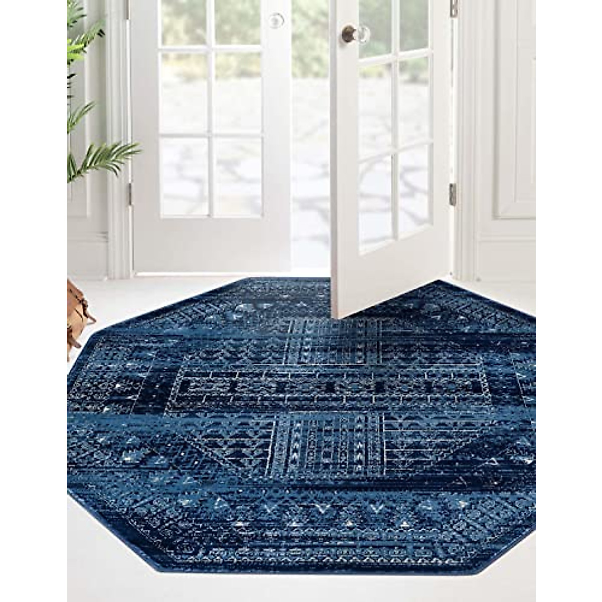 Unique Loom District Collection Area Rug - Sequoia (5' 1" Octagon, Blue/ Navy Blue)