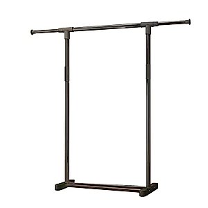 Simple standard Rod clothing Garment Rack,Super Easy Assembly NO Tools Required,Adjustable Floor Hanger, Used In The Bedroom To Hang Clothes, Hats, Bags,Shoes Boxes,Rolling Clothes Organizer,Black