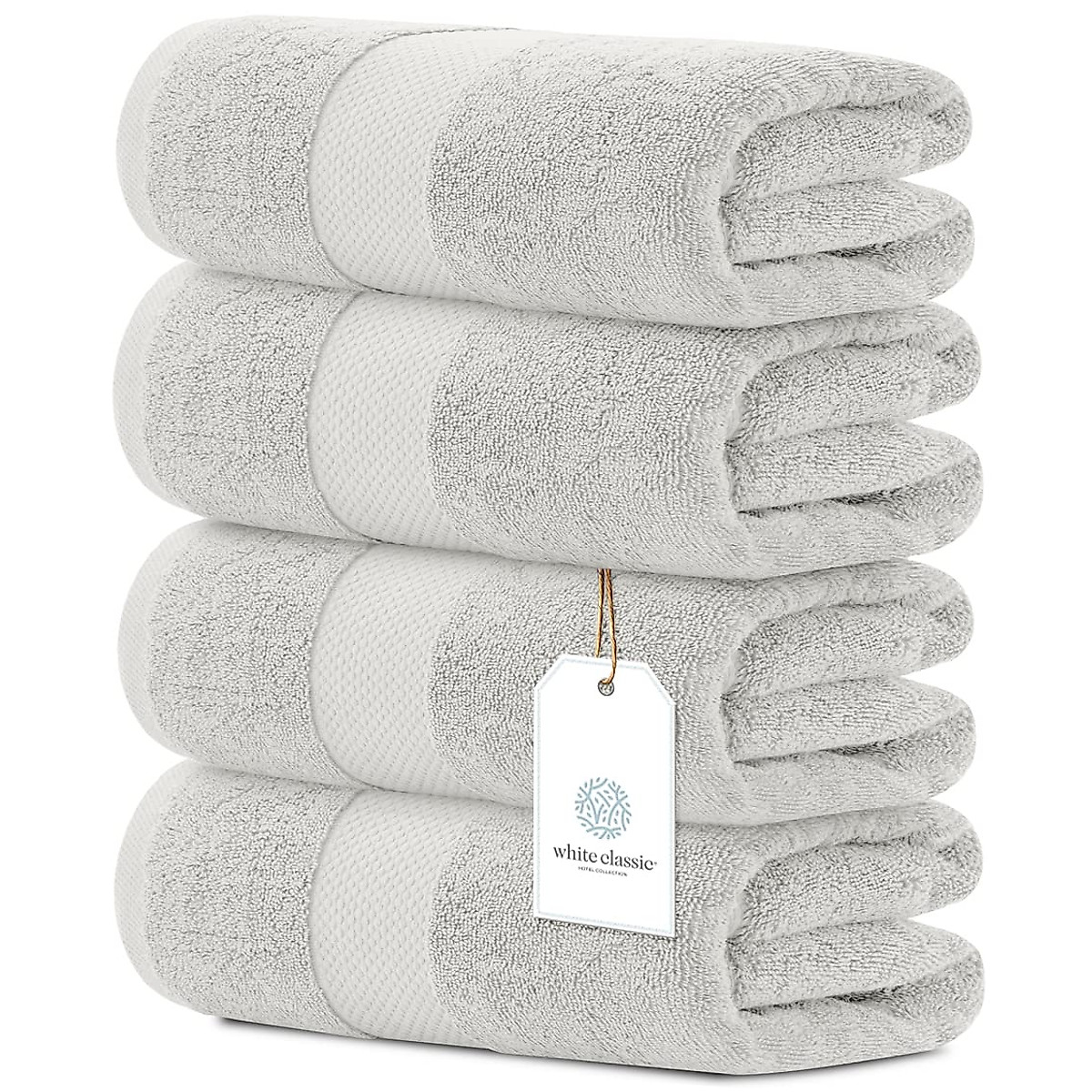 White Classic Luxury Bath Towels Large - Cotton Hotel spa Bathroom Towel |30x56 | 4 Pack | Silver