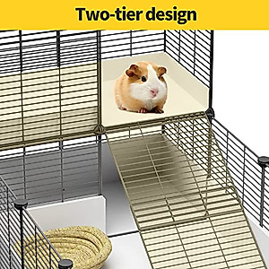 Eiiel Guinea Pig Cage,Indoor Habitat Cage with Waterproof Plastic Bottom,Playpen for Small Pet Bunny, Turtle, Hamste, LOFT AND PARTITION