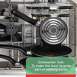 T-fal Initiatives Nonstick Cookware Set 18 Piece, Oven Broiler Safe 350F, Kitchen Cooking Set w/ Fry Pans, Saucepans, Stockpots, Skillet, Spoons, Lids Pots and Pans Set Non Stick Dishwasher Safe Black