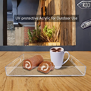 NIUBEE Acrylic Serving Tray 16x20 Inches -Spill Proof- Clear Decorative Tray Organiser for Ottoman Coffee Table Countertop with Handles