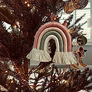 YMVV Rainbow Macrame,Woven Boho Rainbow Wall Hanging with Tassels,Cute Wall Decor for Nursery,Suitable for Festival Ornaments Baby Shower Wedding Pink Rainbow Decor(5.5 x 0.5 x 5)