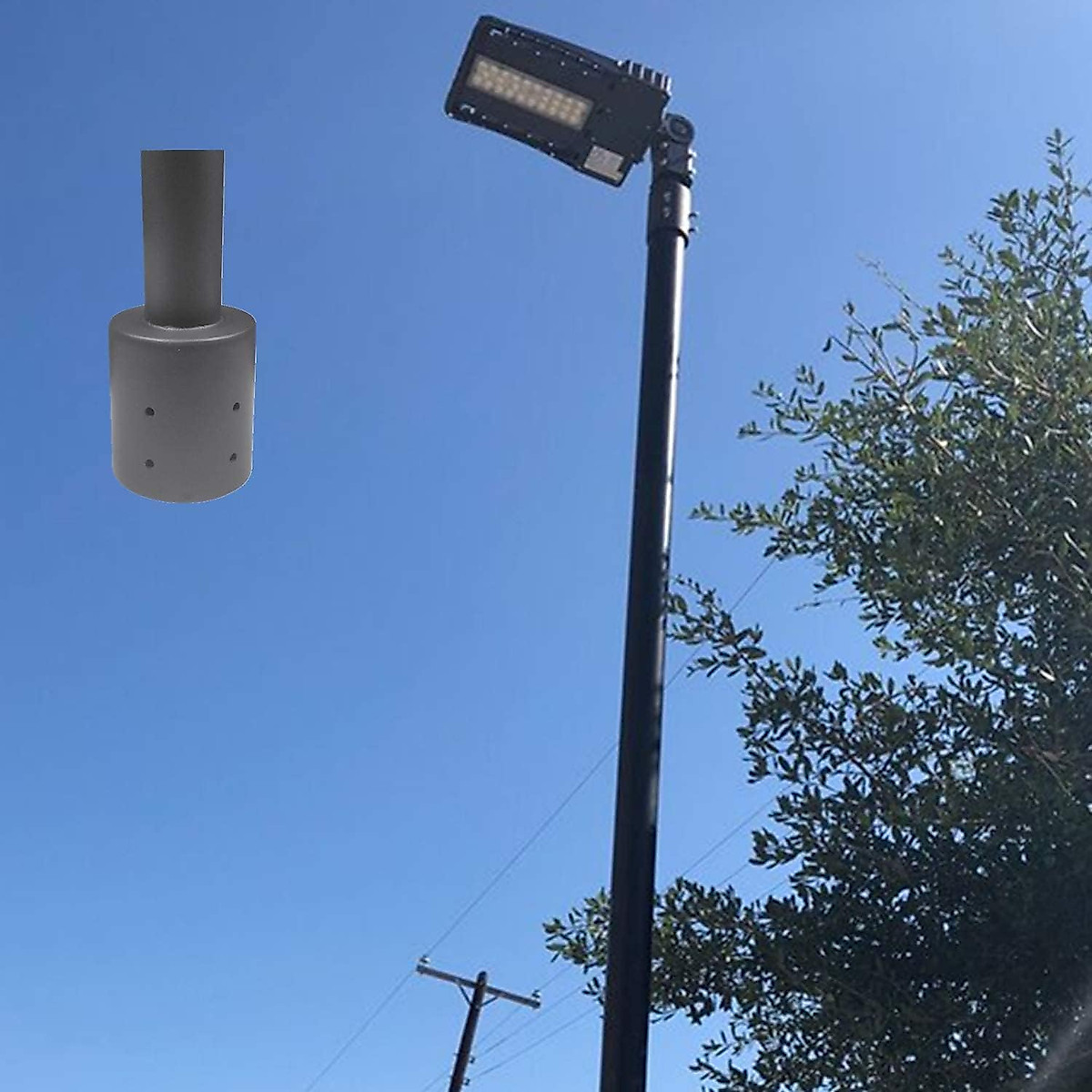 Light Pole Adapter for 3-inch Round Pole, Top Pole Tenon with 2 3/8" Slip Fit Mount, Round Pole Bracket Tenon Adapter for Led Parking Lot Lights Led Shoebox Led Area Light (1 Pack)