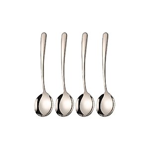 Wenkoni Soup Spoons, 4-Piece Large Round Spoons,7.8 inch SUS 304 Stainless Steel Bouillion spoons