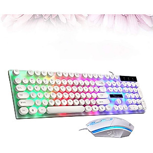 HJJWL Gaming Keyboard and Mouse Combo, RGB Rainbow Backlit Keyboard Compact USB Wired Mechanical Feeling Keyboard for Computer Gamer Office (White),Colour Name:Black (Color : White)