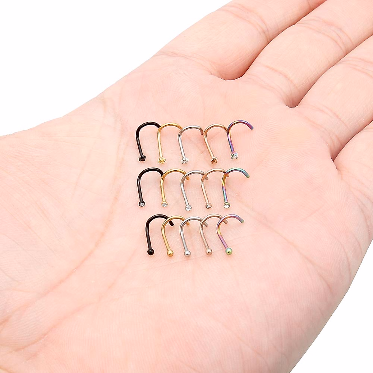Lcolyoli Nose Ring 20 Gauge Surgical Steel Nose Stud Screw for Women Body Piercing Jewelry with Clear Diamond Round CZ 15 Pieces Silver Ball 1.5mm Men Silver-tone Rose Gold Black Ball