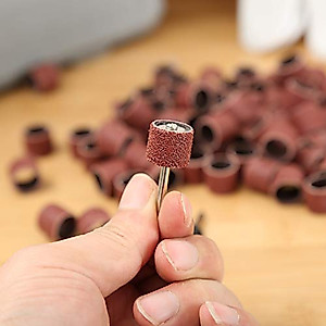 Dophee 100Pcs Sanding Drum 1/2(inch) 80 Grit Sand Bands Shank Rotary Tool Kit with 2Pcs Mandrels