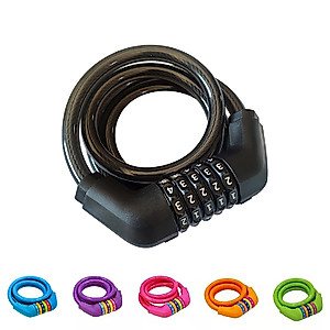 IDEALUX Bike Lock Cable, 4 Feet Resettable Cable Lock, Self Coiling 5 Digit Combination Bike Lock, Pefect for Locking Motocylce E Bike Scooter Skatebord (Black)