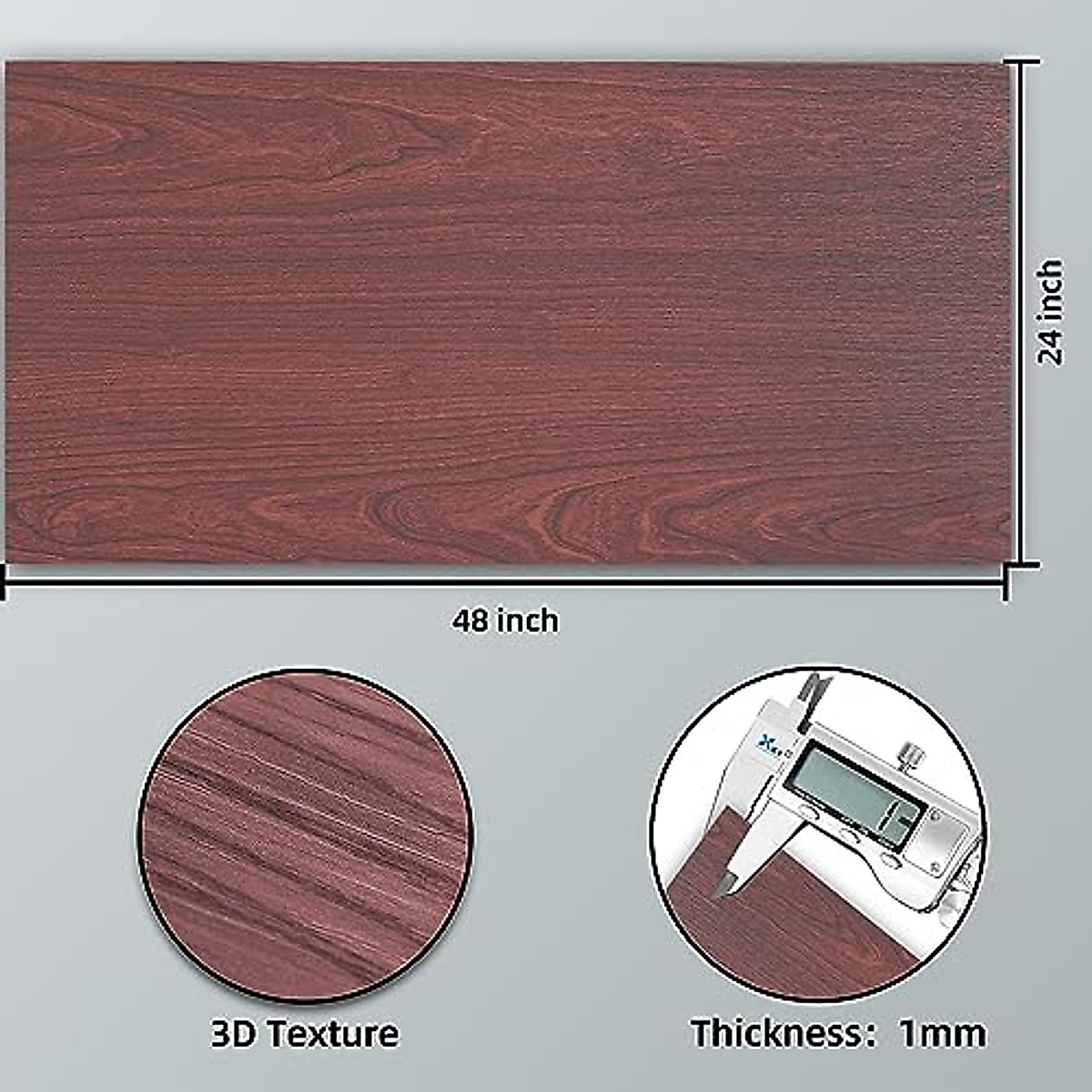 ZYJT Cherry Wood Veneer, 3D Texture Laminate 24" x 48" Non Glued Flexible Durable PVC Wood Veneer Sheets Panels for DIY Table Cabinet Furniture Decorative