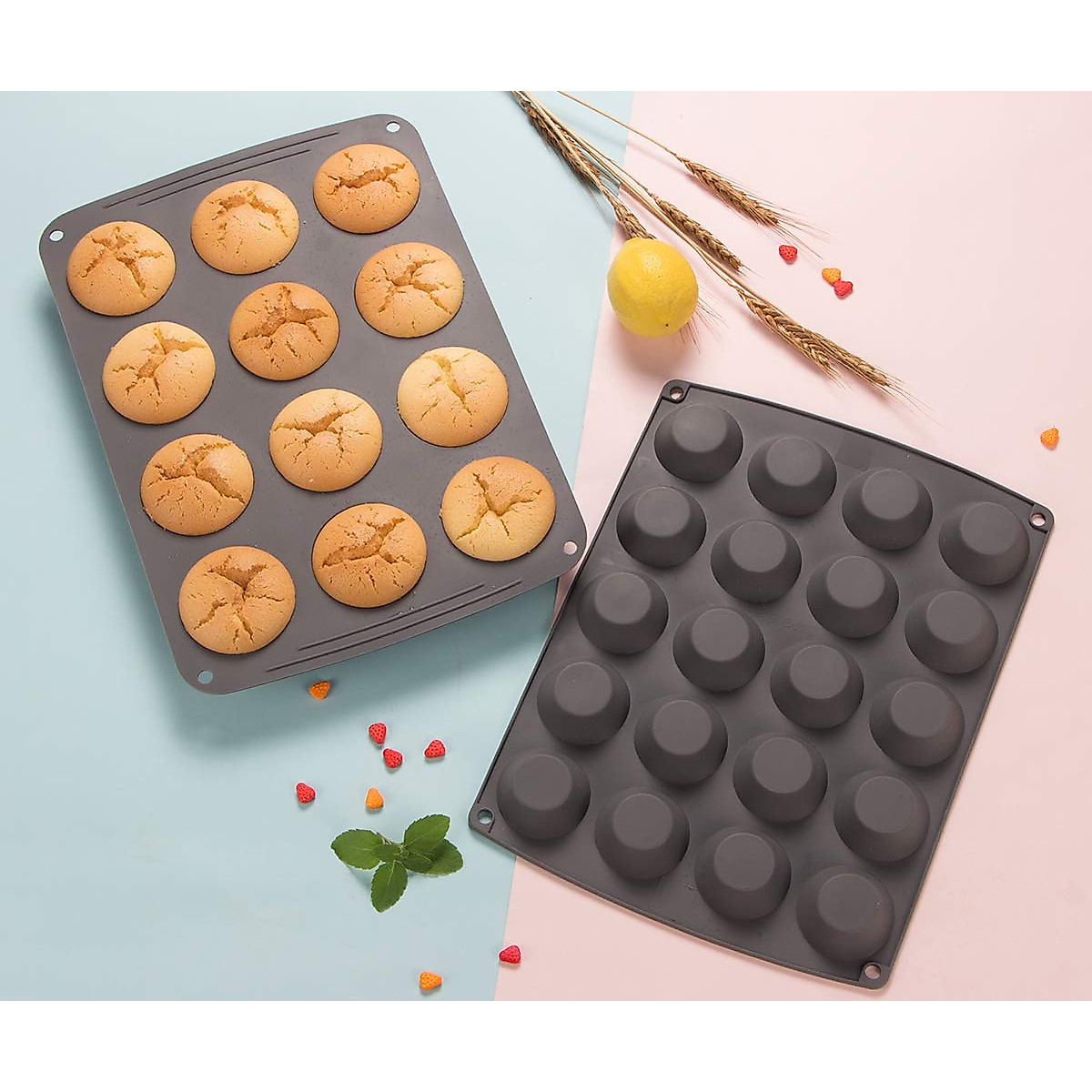 Webake Silicone Cake Mold Set of 2 For Mini Muffin Standard Size Muffin for Peanut Butter Fat Bomb Egg Bites Cupcake Pan