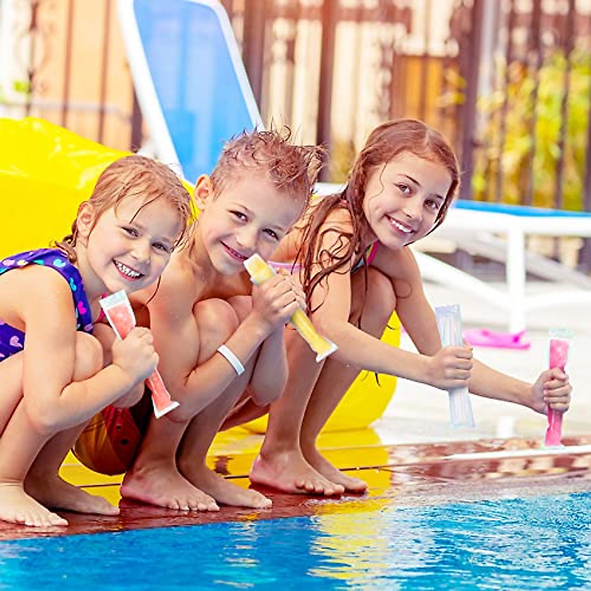 150 Pack Popsicle Bags, 11 x 1.96'' Ice Pop Bags for Kids Adults, BPA Free Freeze Pop Bags, DIY Yogurt Tubes Holographic Bags with Funnel for Healthy Snacks, Popsicles, Smoothies and Party Favor Food Storage