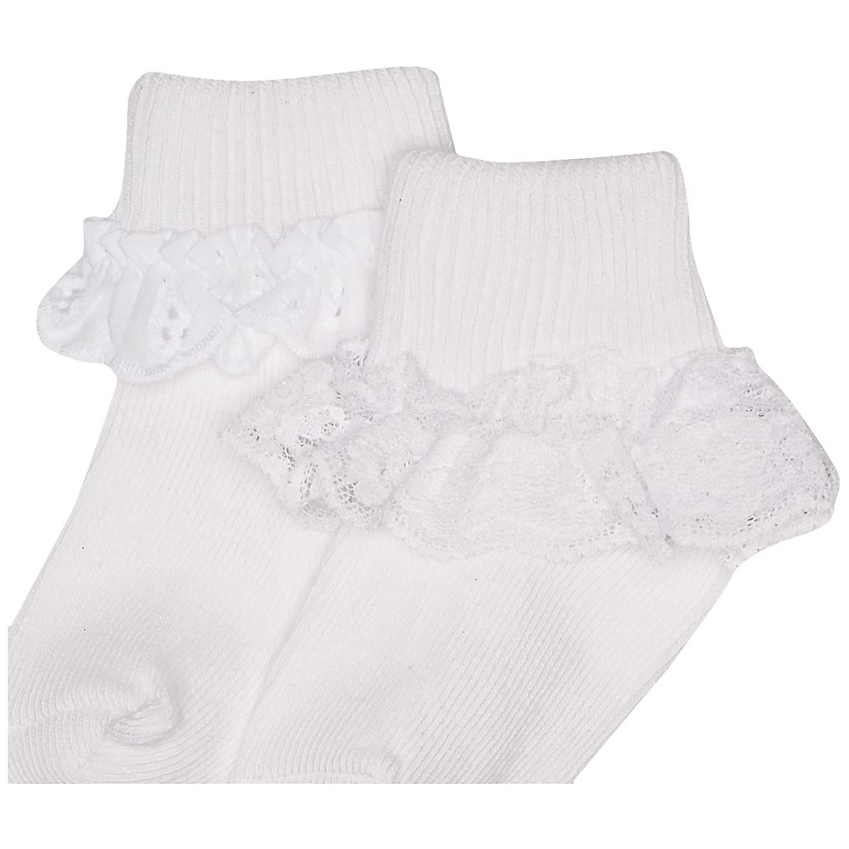 Jefferies Socks 2 Pack Eyelet Lace Trim And Lace Trim Sock - White/White, 3-12 Months