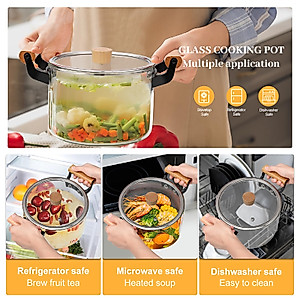 2.5L/3.5L/4.5L Clear Glass Pot for Cooking on Stove, Big Glass Cooking Pot with Wooden Handle, Large Glass Simmer Pot for Stove Potpourri, Glass Frying Pot with Clear Lid for Boiling Pot (3.5L)