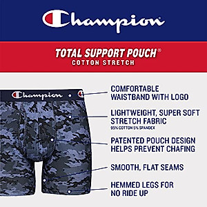 Champion Men's Cotton Stretch Total Support Pouch Boxer Brief 3 Pack, Black, Large