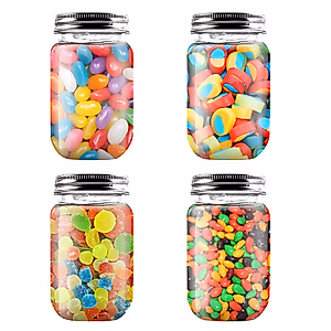 novelinks 16 Ounce Clear Plastic Jars Containers With Screw On Lids - Refillable Round Empty Plastic Slime Storage Containers for Kitchen & Household Storage - BPA Free (10 Pack)